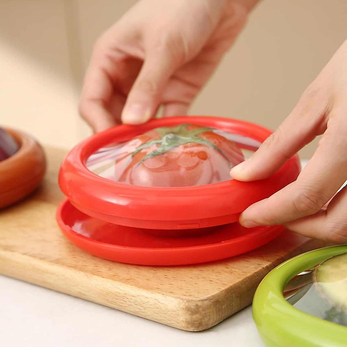 Maisifa New Fruit and Vegetable Anti-Oxidation Storage Box,Fruit Storage Containers for Fridge, Silicone Food Storage Containers for Onions,Lemons, Garlic and Potatoes,Avocado Saver(4 pieces)