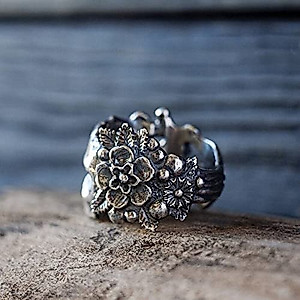 FEBRUBY - Gothic Mexican Flower Sugar Skull Rings Women Stainless Steel Punk Flowers Ring Jewelry