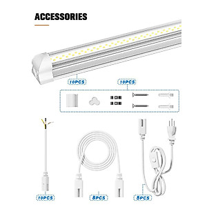 ELEKICO 8FT LED Shop Light, Super Bright 100W Shop Lights, 15000LM 5000K 8 Foot Led Lights, Linkable 96" LED Shop Lights Lighting for Garage with Plug, V Shape T8 8' Led Light Fixtures 10 Pack