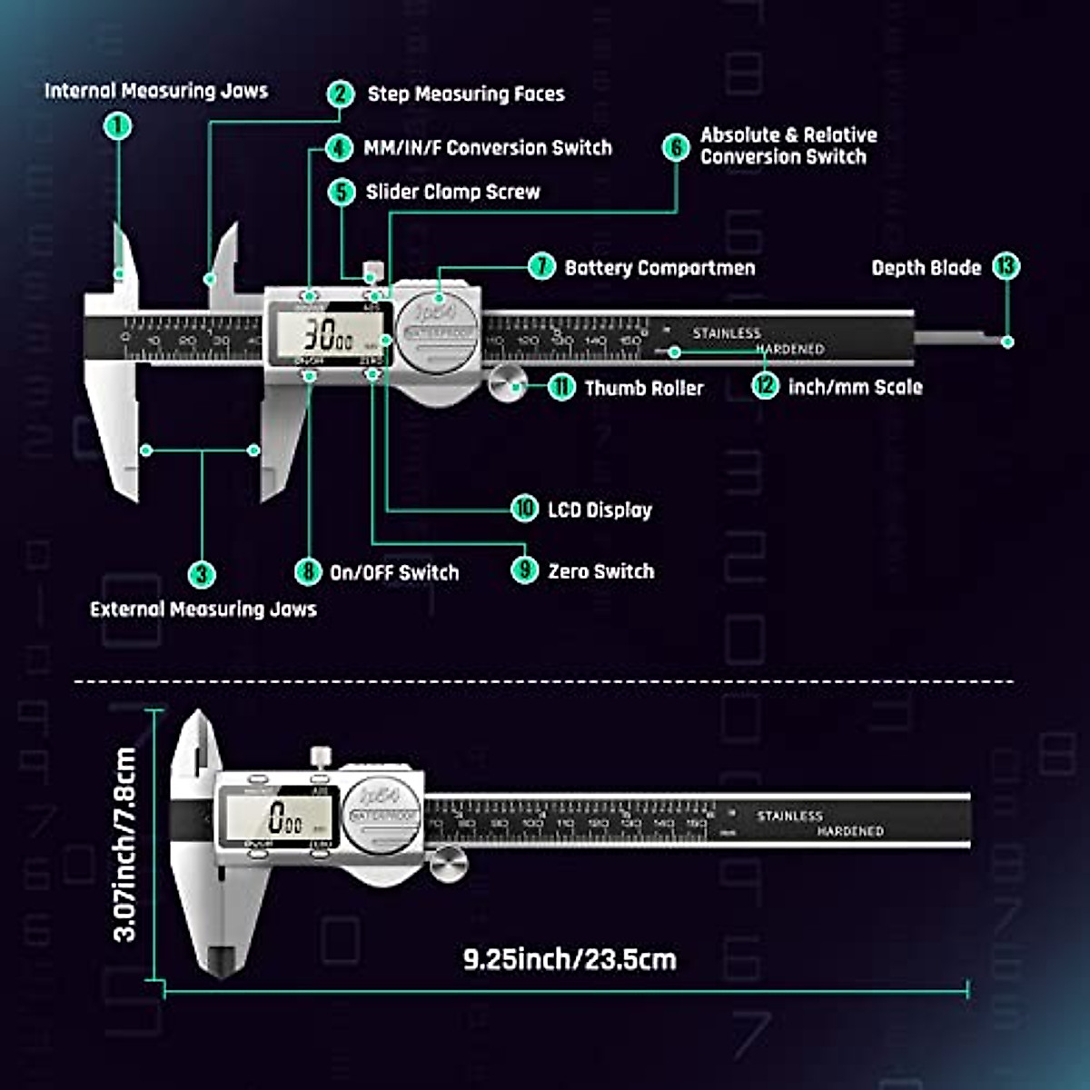 Nuovoware Digital Caliper, 6 Inch /150 mm IP54 Electronic Measuring Tool, Stainless Steel Waterproof Micrometer Vernier Caliper with Auto-Off Large LCD Screen, High Precision Inch/Metric/Fraction