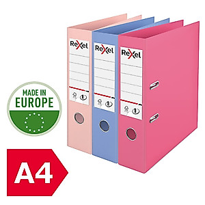 Rexel Pastel Plastic A4 Lever Arch Files, 3 File Folders, Assorted; Pink, Blue & Peach