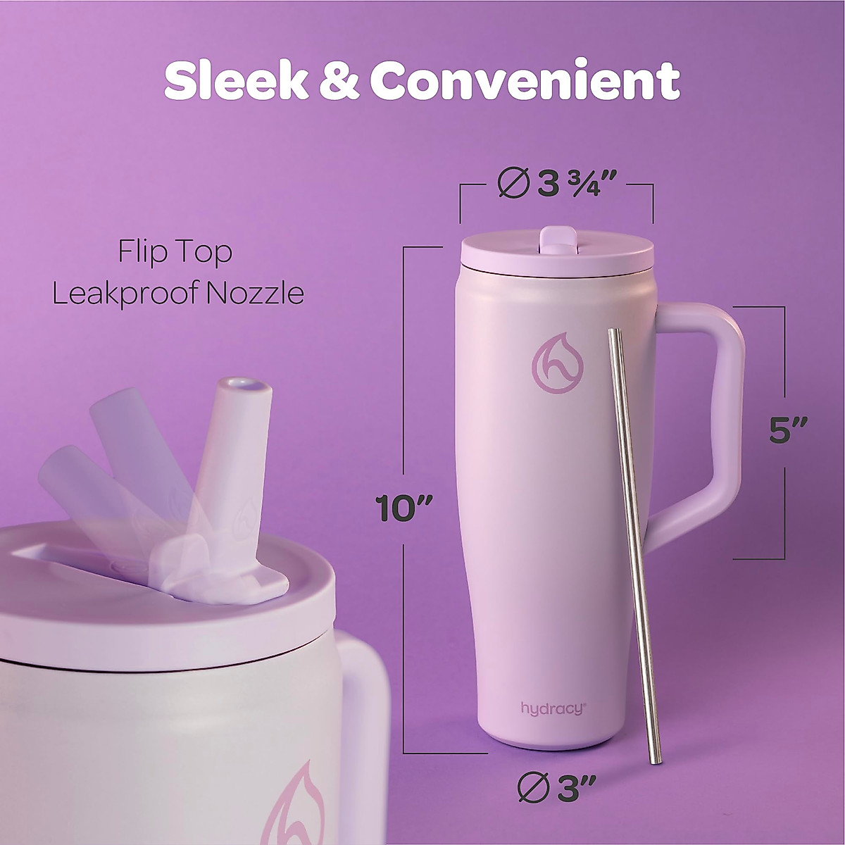Hydracy Soulmate 40oz Tumbler with Handle and Flip Straw - 100% Leakproof Reusable Insulated Cup with Stainless Steel Straw - Cupholder Friendly Rubber Base Travel Mug - Gifts for Women & Men