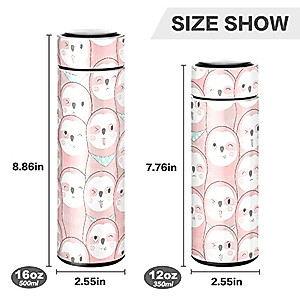 CaTaKu Pink Cute Sloth Animal Water Bottle Insulated 16 oz Stainless Steel Flask Thermos Bottle for Coffee Water Drink Reusable Wide Mouth Vacuum Travel Mug Cup