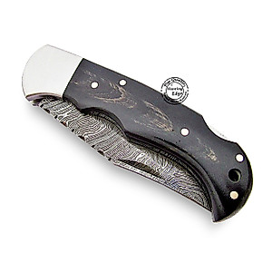 Hunting Edge Buffalo Horn 6.5'' 100% Handmade Damascus Steel Folding Pocket Knife 100% Prime Quality