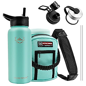 NATURE PIONEOR Insulated Water Bottles with Straw - 24/32/40 oz Stainless Steel Vacuum Water Bottle with Holder/Carrier/Sleeve - Reusable 18/8 Food Grade Thermos Water Jug