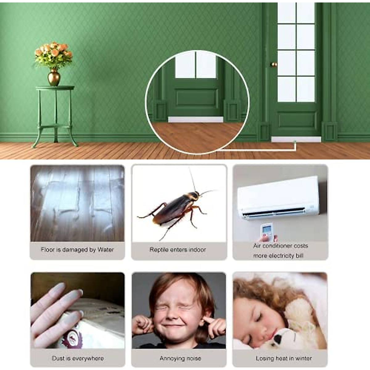 Door Draft Stopper Under Door Draft Blocker Insulator Door Sweep Weather Stripping Noise Stopper Strong Adhesive 2" Width x 39" Length (White)