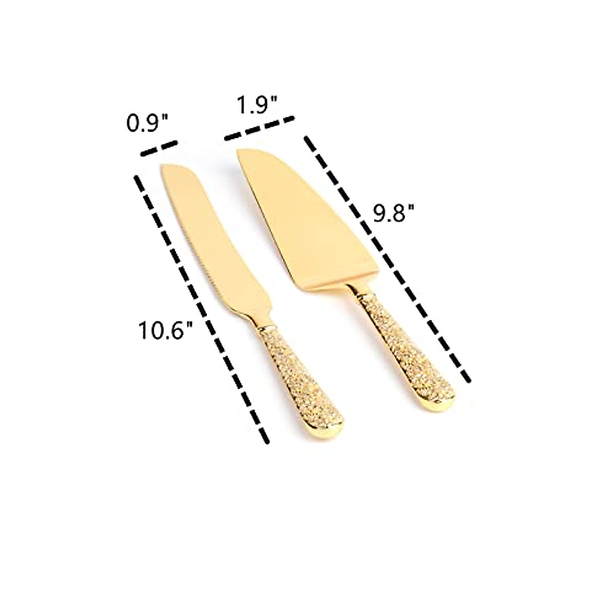 Dicunoy 2 PCS Gold Cake Knife and Server Set, Wedding Cake Cutting Utensils, Vintage Engraved Cake Cutter and Serving Spatula for Birthday, Party, Anniversary