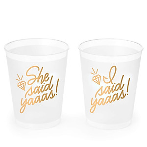 xo, Fetti Bachelorette Party Decorations She Said Yaaas! Reusable Cups - 16 Frost Flex Cups | Gold Bridal Shower Gift, Bridesmaid Favors, I Said Yaas