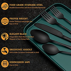 20 Piece Matte Black Silverware Set Service for 4,Stainless Steel Flatware Set,Kitchen Tableware Set,Cutlery Set for Home and Restaurant,Include Knife Fork Spoon Set,Satin Finish,Dishwasher Safe
