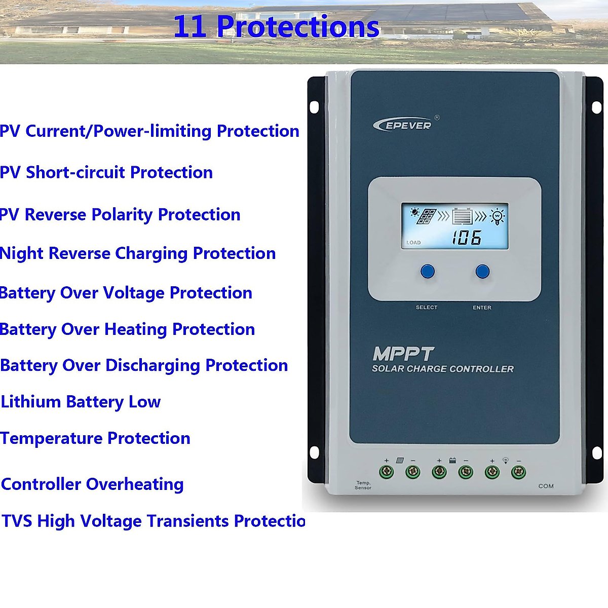 EPEVER 40A MPPT Solar Charge Controller with Tempreture Sensor MT50 Remote Meter 12V 24V Auto Indentify Apply for Lead Acid Lithium LiFePO4 (Tracer4210AN+MT50+Tempreture Sensor)