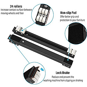 Washing Machine Base Heavy Duty Extensible Appliance Roller 500KG 17-28 Inch Adjustable Extendable Appliance Trolley Roller Wheels Compact Washing Machine Refrigerator Stand with Brake