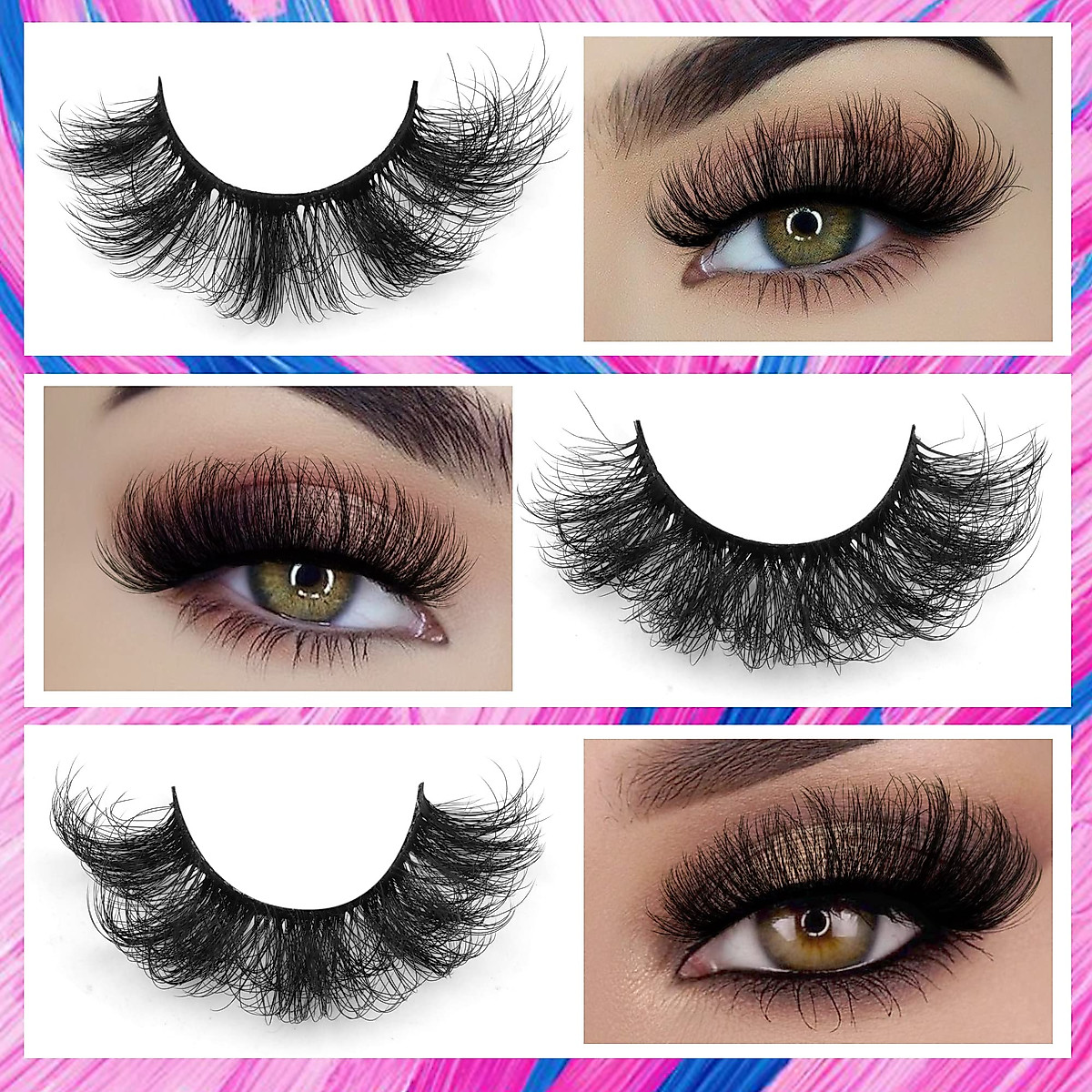 False Eyelashes 24 Pairs Mink Lashes Fluffy Dramatic 6D Volume Fake Eye Lashes that Look Like Extension 6 Styles Strip Full Curly Lashes Bulk By GVEFETIEE
