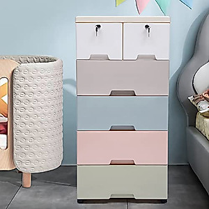 LOYALHEARTDY Plastic Drawers Dresser, 6 Drawers Dressers Chests with Wheels & Lock, Storage Closet Cabinet Clothes Toys Snacks Organizer for Bedroom, Living Room, Playroom (Colorful 2)