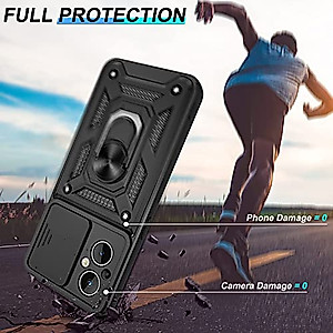 for OnePlus Nord N20 5G Case with HD Screen Protector, Heavy Duty Shockproof Protective Case with Metal Kickstand [Military Grade] Protective Case for OnePlus Nord N20 5G, Black
