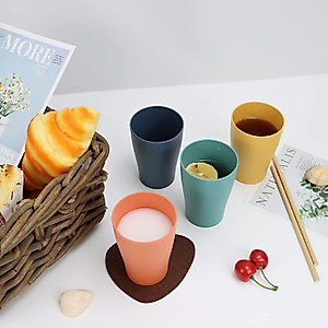 Homienly Wheat Straw Cups Plastic Cups Set of 8 Unbreakable Drinking Cup Kids Cups Reusable Dishwasher Safe Water Glasses Small Cups for Kitchen (8 OZ Kids Size)