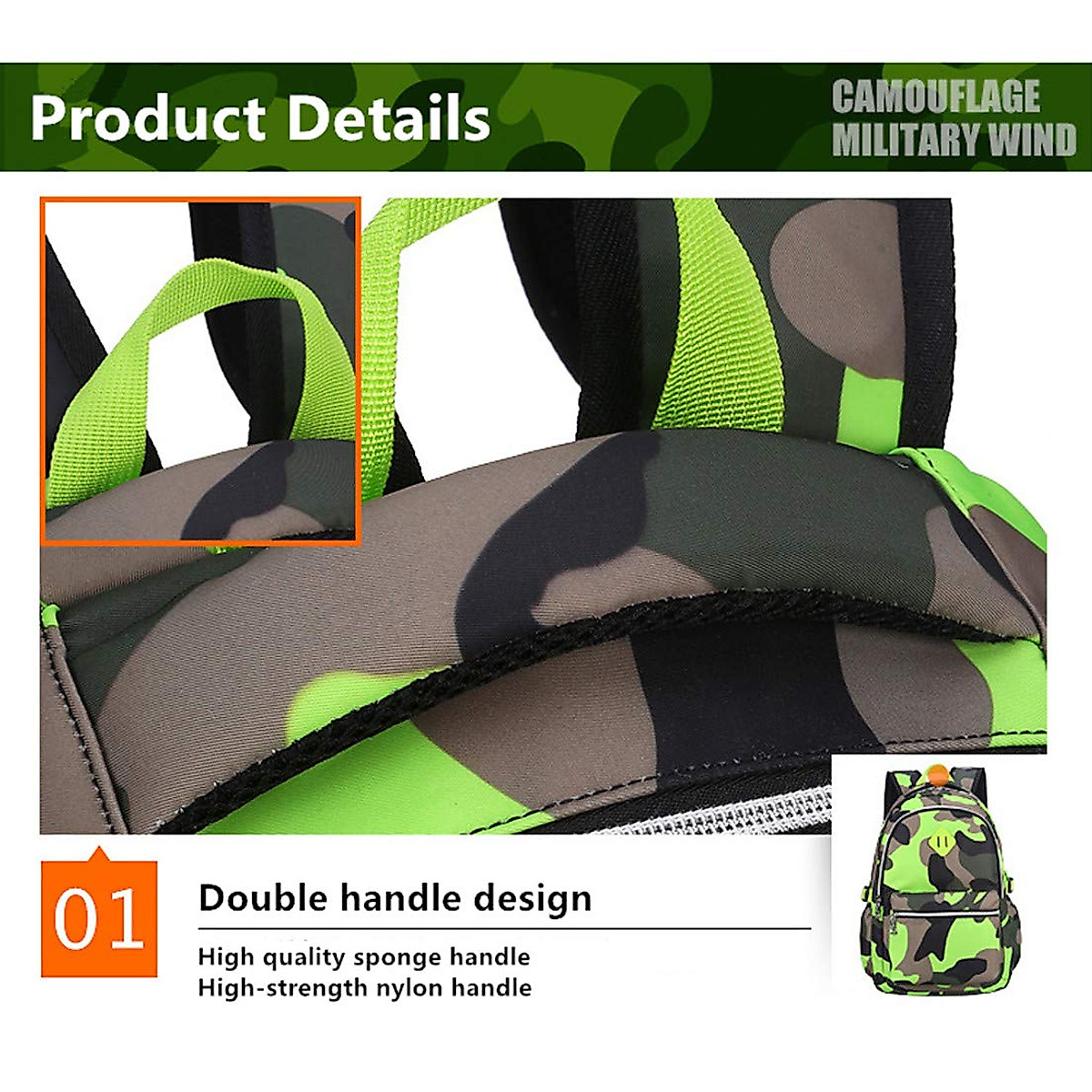 XLERHAZO School Backpack Lunch Box Set Water Repellent Casual Daypack Lightweight Bookbags for Kids (Camouflage Blue)