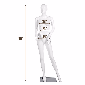 Giantex Female Mannequin Dress Form Display Manikin Torso Stand Realistic Metal Stand Plastic Detachable Clothing Full Body Mannequin W/Base White 5.8 FT, White