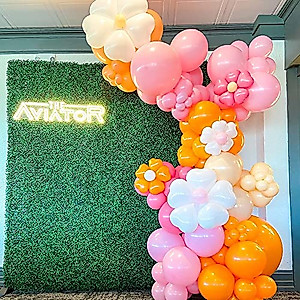 155Pcs Daisy Balloon Arch Garland Kit Macaron Pink Yellow Orange White Heart Balloons with Plum Clip Daisy Shaped Flower for Two Groovy Party Decor Daisy Theme Wedding Birthday Baby Shower