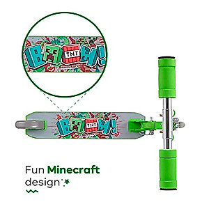 Minecraft 2 Wheel Kick Scooter for Kids - Easy & Portable Fold-N-Carry Design, Ultra-Lightweight, Comfortable & Safe, Durable & Easy to Ride, Minecraft Green