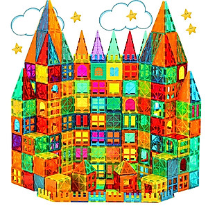 CuteTiger Magnetic Tiles, Magnet Tiles, 100 Pcs Magnetic Building Blocks No Cars, Square Building Castle, Preschool Toys, STEM Stacking Construction Montessori Toys for Kids
