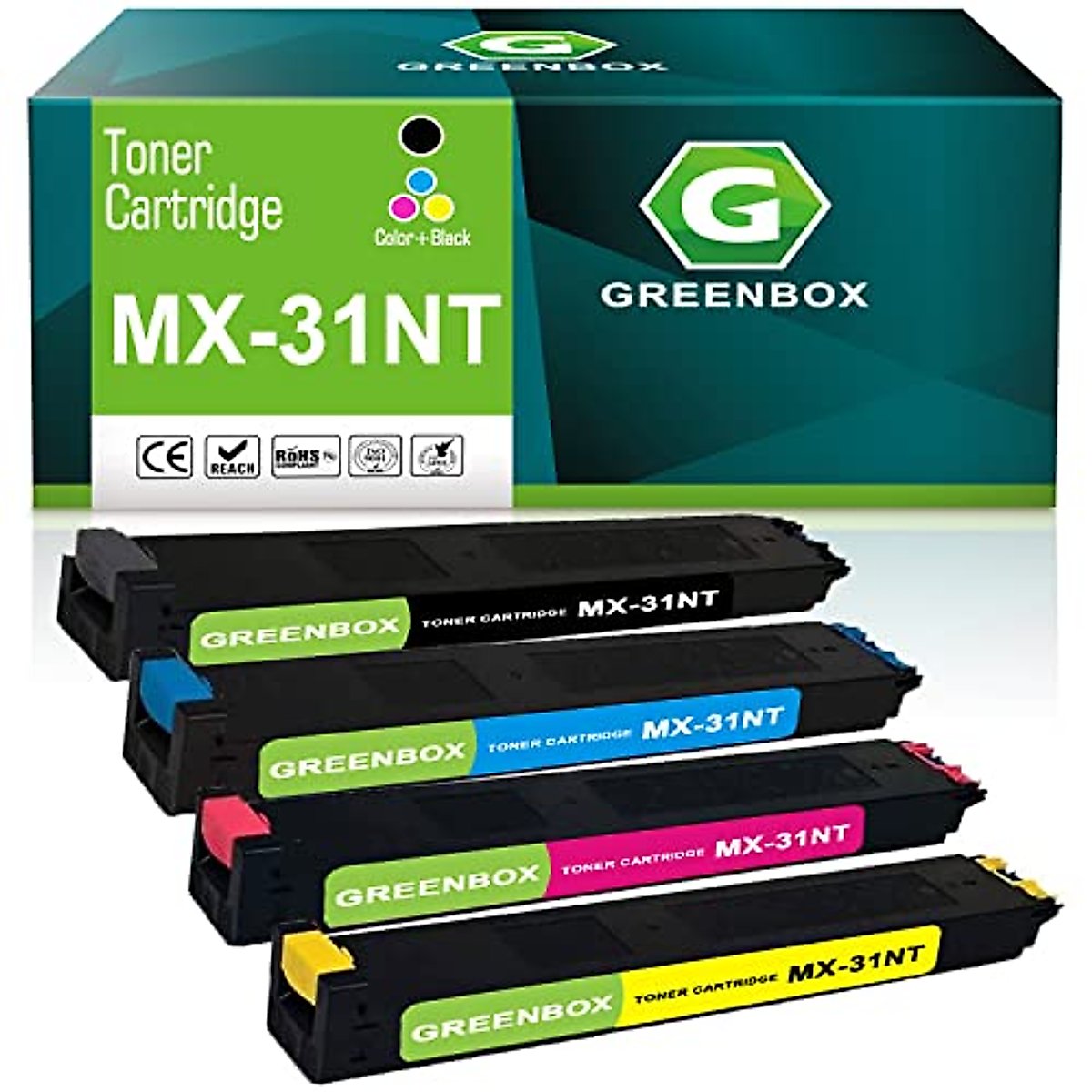 GREENBOX Compatible MX-31NT High Yield Toner Cartridge Replacement for Sharp MX-31NT MX-31NTBA MX-31NTCA MX-31NTMA MX-31NTYA for Sharp MX-2600N 3100N 4100N 4101N 5000N 5001N Printer (4 Pack)