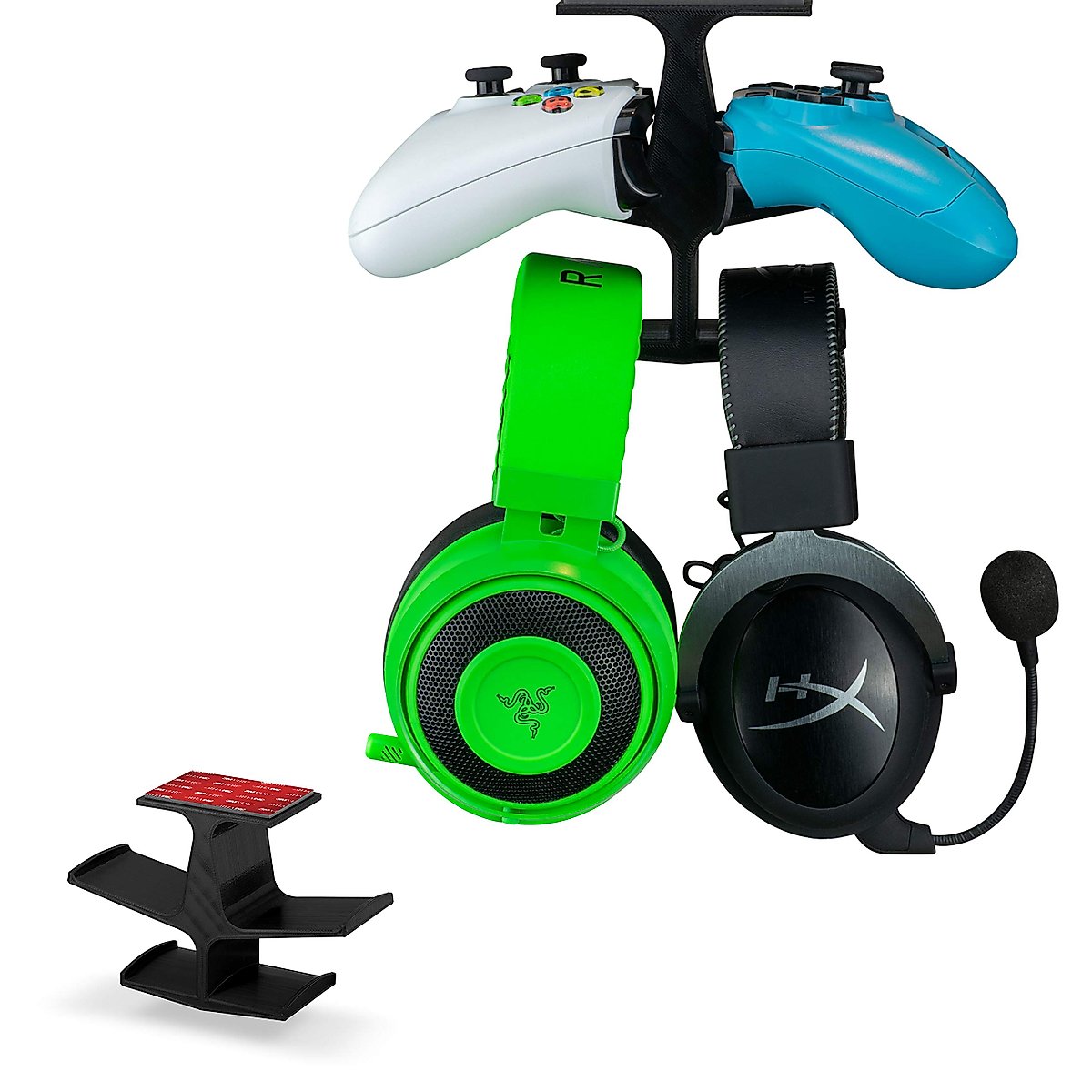 BRAINWAVZ [EOL] The Anvil - Under Desk/Shelf Dual Gamepad Controller & Dual Headphone Hanger Holder Stand - Designed for Xbox ONE PS4 PS3 PS5 Dualshock DualSense HyperX PC Steelseries Razer [EOL]