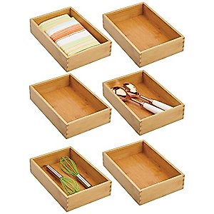 mDesign Bamboo Wood Drawer Organizer Box Tray for Kitchen, Drawers, Utensil Storage Countertops, Shelves, and Pantry; Holds Flatware, Cooking Utensils - Echo Collection - 6 Pack - Natural