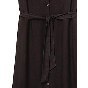 Amazon Essentials Women's Short-Sleeve Midi Button Front Tie Dress, Black, Large