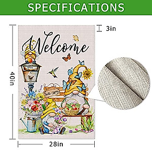 Spring Flag 28 X 40 Double Sided, Large Gnome Welcome Garden Flag for Outdoor, Decorative House Flag, Spring Summer Burlap Garden Gnome Decor, Farmhouse Seasonal Spring Garden Flag for Yard Outside