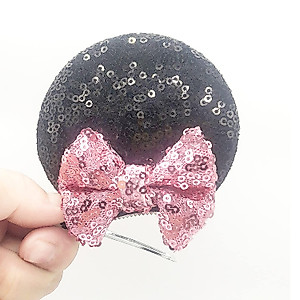 2 Pairs Sequin Mouse Ears Hair Clip birthday mouse ear Bows clip for Kids Girls Women, Mice Ears Hair Accessories for Glitter Party Princess Decoration Cosplay Birthday Christmas Party (black)