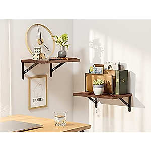 SUPERJARE Wall Mounted Floating Shelves, Set of 2, Wide Display Ledges, 11.8 Inch Deep, Large Storage Rack for Room/Kitchen/Office - Retro Brown