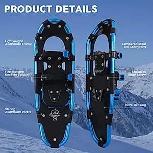 Tuxedo Sailor 25" Snowshoes Light Weight with Carrying Tote Bag and Adjustable Trekking Poles,Easy to Wear Aluminum Alloy Snowshoes for Women Men Youth