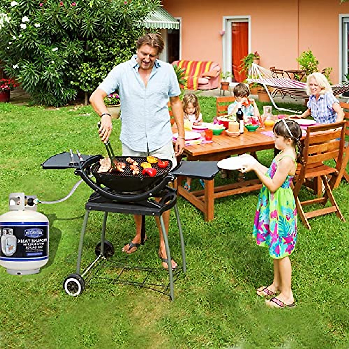 MCAMPAS 6FT Propane Hose Adapter 1lb to 20lb with Guage,1lb to 20lb Stainless Braided Propane Propane Tank Hose Adapter Converter for Coleman Stoves, Blackstone Grills, Buddy Heater, Tabletop Grill