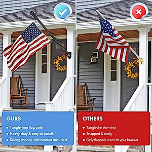 Flag Poles for Outside House, 5FT Flagpole Kit for American Flag - Professional Metal Flag Poles for Garden Yard - Residential or Commercial Flag Pole with Two-Position Bracket Holders Black