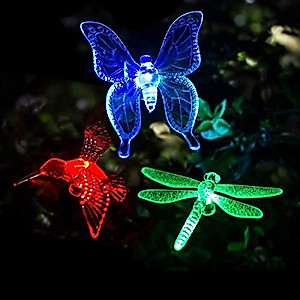 GIGALUMI Solar Garden Stake Lights,3 Pack Solar Garden Decorations, Color Changing LED Halloween/Christmas Lights,Outdoor Solar Lights Decorative for Pathway,Garden,Lawn,Patio,Driveway