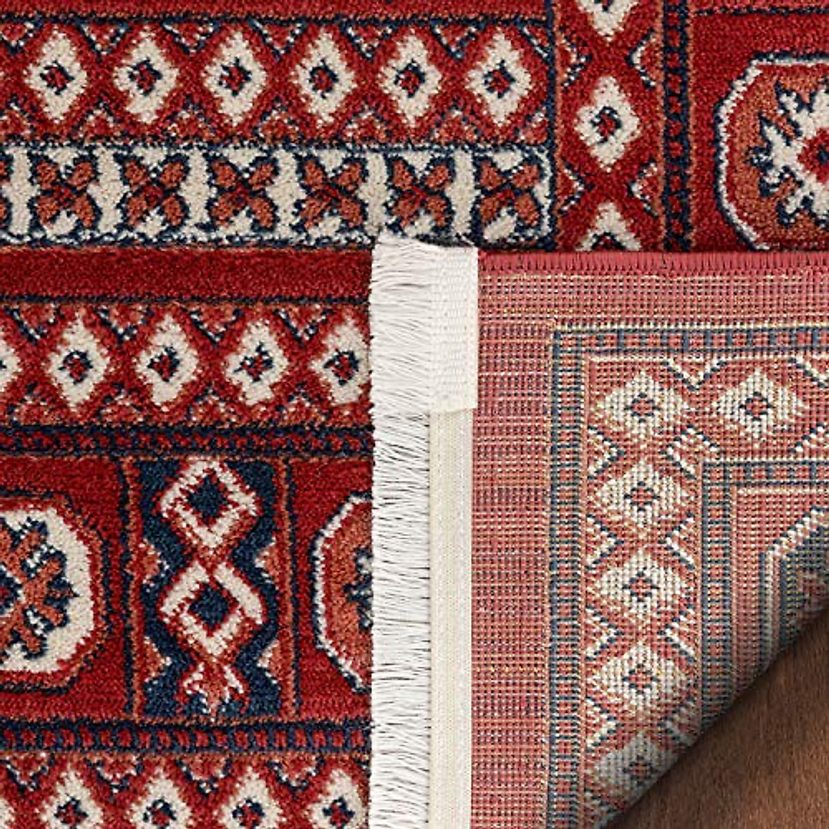 Well Woven Aldo Crimson Red & Blue Bokhara Tribal Area Rug 5x7 (5'3" x 7'3")