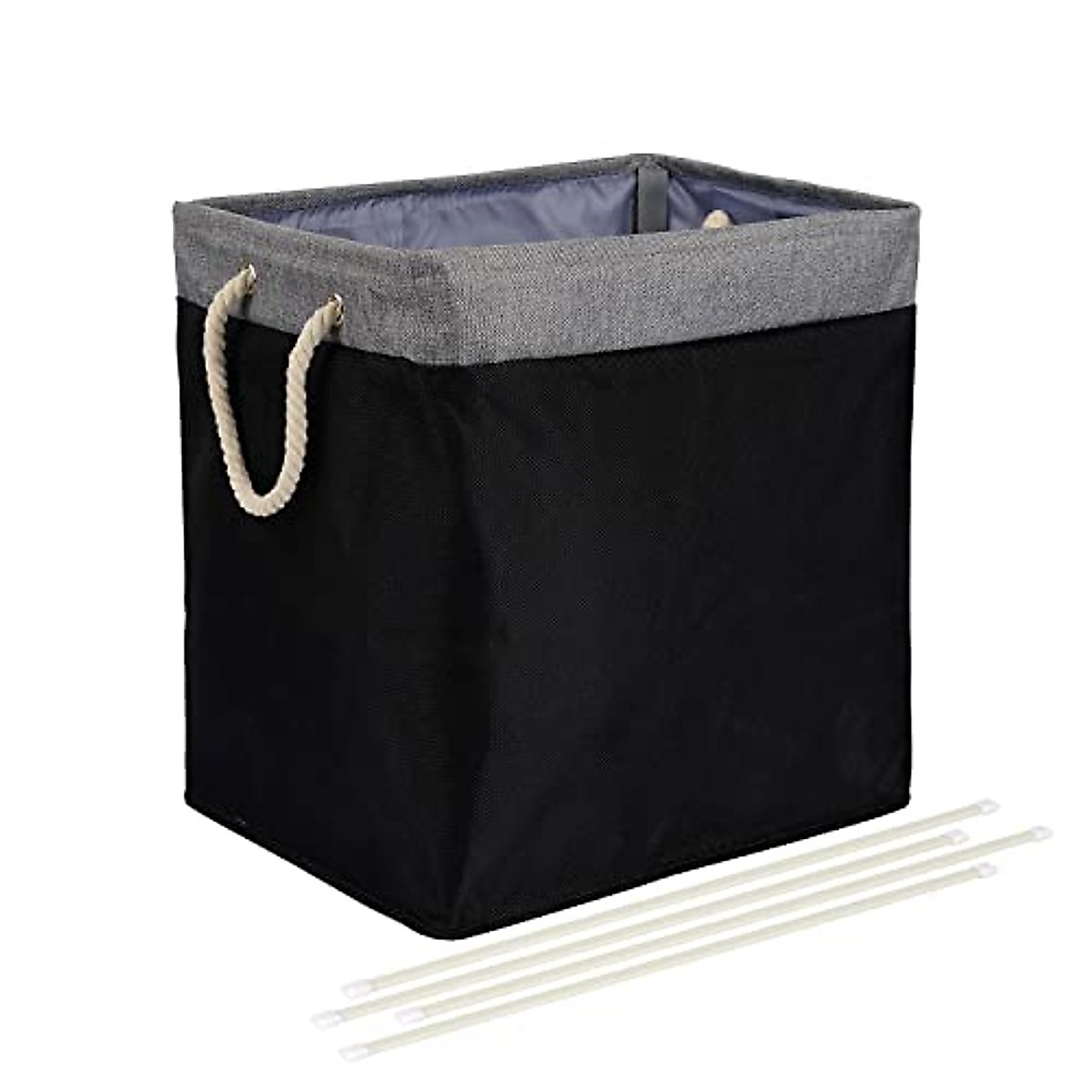 Amazon Basics Foldable Fabric Rectangular Laundry Hamper with Detachable Brackets, Large, Black