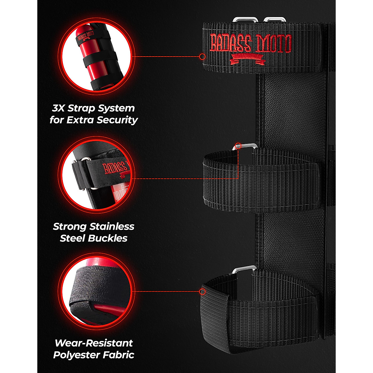 Badass Moto for Jeep Fire Extinguisher Mount - Fire Extinguisher Holder Compatible with Jeep Wrangler 1965-2022 JK JKU TJ CJ Gladiator- Easy No Tool Install for Jeep Roll Bar Accessories - Gifts