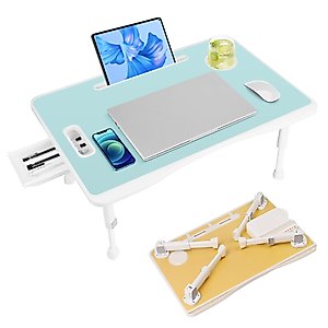 Bed Desk for Laptop, Adjustable Laptop Desk with Foldable Legs Storage Drawer,Lap Desk for Laptop, Portable Lap Desk for Writing Working Reading Eating
