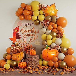 Beaumode Thanksgiving Balloon Arch Garland Kit Orange Yellow Brown Balloons 134pcs for Fall Harvest Birthday Little Pumpkin Baby Shower Fall Love Bridal Shower Friendsgiving Turkey Party Decorations