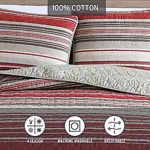 Eddie Bauer - King Quilt Set, Reversible Cotton Bedding with Matching Shams, Home Decor for All Seasons (Yakima Red, King)