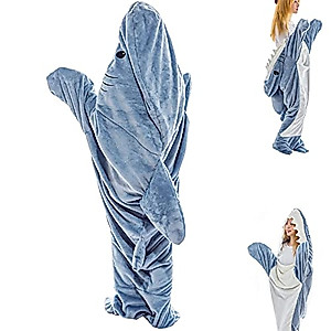 Shark Onesie Blanket, Shark Blanket Super Soft Cozy Flannel Hoodie, Shark Wearable Blanket Adult (74.8in*35.4in)