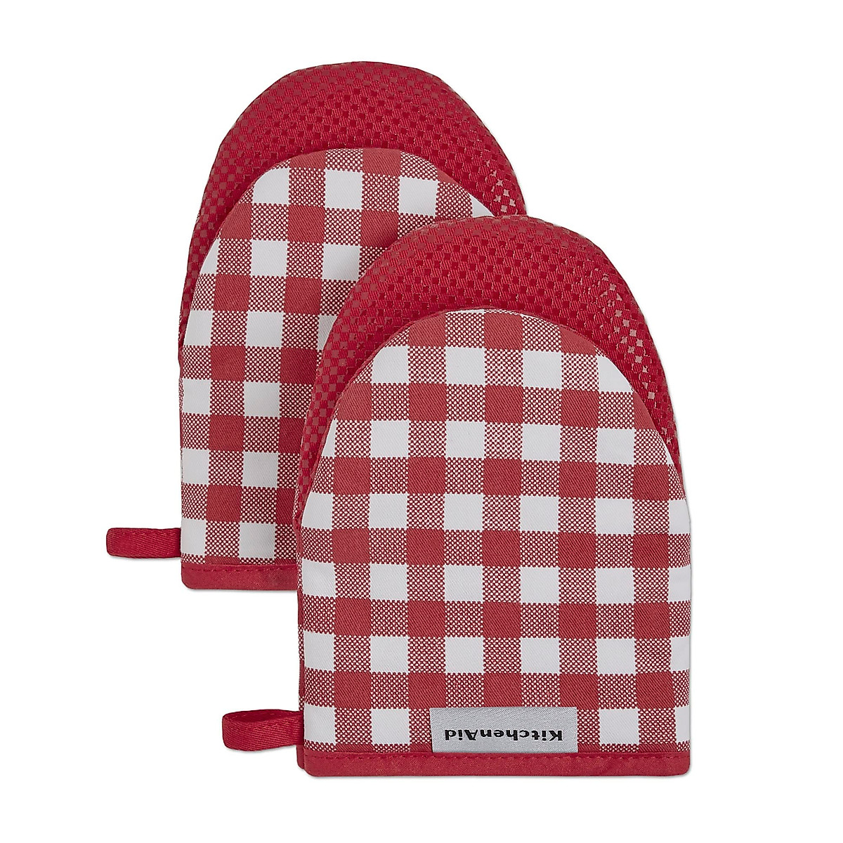 KitchenAid Gingham Cotton Mini Oven Mitt 2-Pack Set, Passion Red, 5.5"x8"
