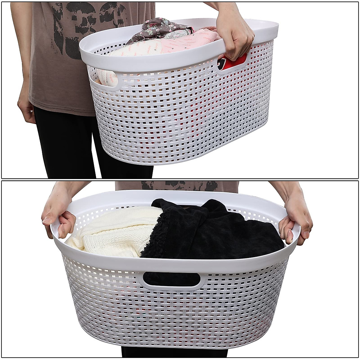 Vcansay 42 L Hip Hugger Laundry Basket, White Plastic Dirty Clothes Basket, 4-Pack