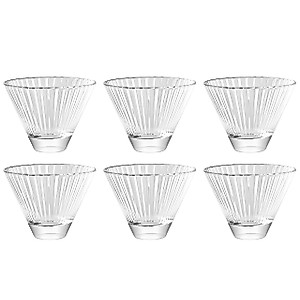 Glass - Martini - Stemless Cocktail Glasses - Set of 6-11 oz. - By Barski - European Quality - Stemless Cocktail - Martinis - with Vertical Lines - 11 Ounces - Made in Europe