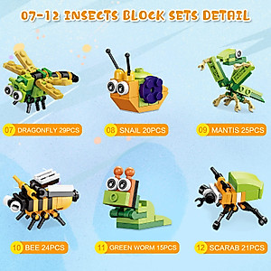 JOYPRO 12 Small Animals Building Blocks Sets for Kids Surprise with 12 in 1 Insect Animal Set Goodie Bags for Birthday Gift, Party Favors, Classroom Prizes (12 Box)