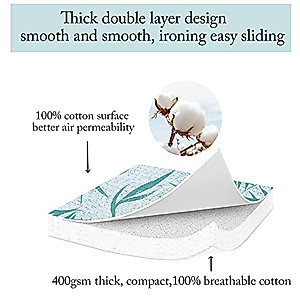 MZXcuin 15" x 54" Ironing Board Cover and pad, Extra Thick Cotton Iron Cover with Padding Heat Reflective Heavy Duty Pad, Green Leaves