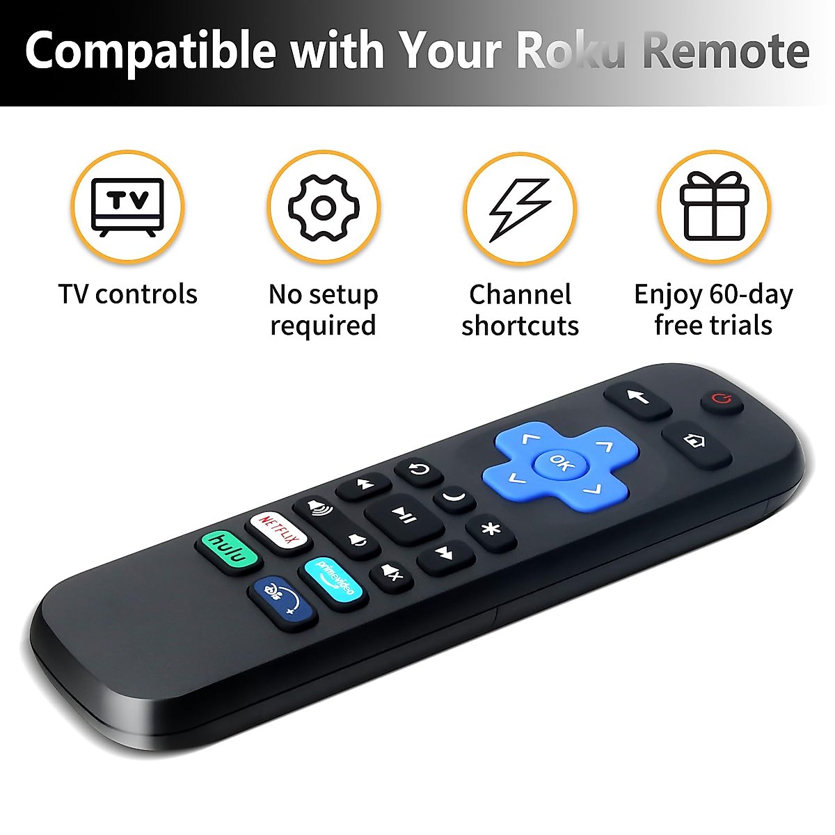 EFGWXYZ (Pack of 2) Replaced TV Remote Only for Rku- TV, Compatible with TCL Rku-/Hisense Rku-/Onn Rku-/Insignia Rku- Series Smart TVs.【Not for Rku- Stick and Box】 R-heng-02