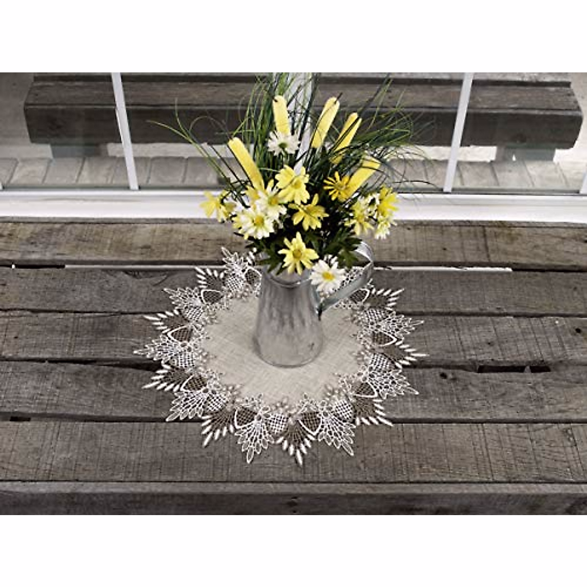 Lace Doily Neutral Earth Tones Table Topper Scarf Place Mat Round Doily (15 inch Round)