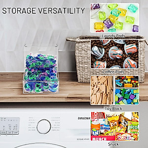 BSSOYAMM Laundry Pods Container, Acrylic Laundry Pods Holder with 2 Lid, Adhesive Dishwasher Pods Dispenser, Clear Laundry Room Organization Storage for Clothes Pins, Dryer Balls, Snack, Candy